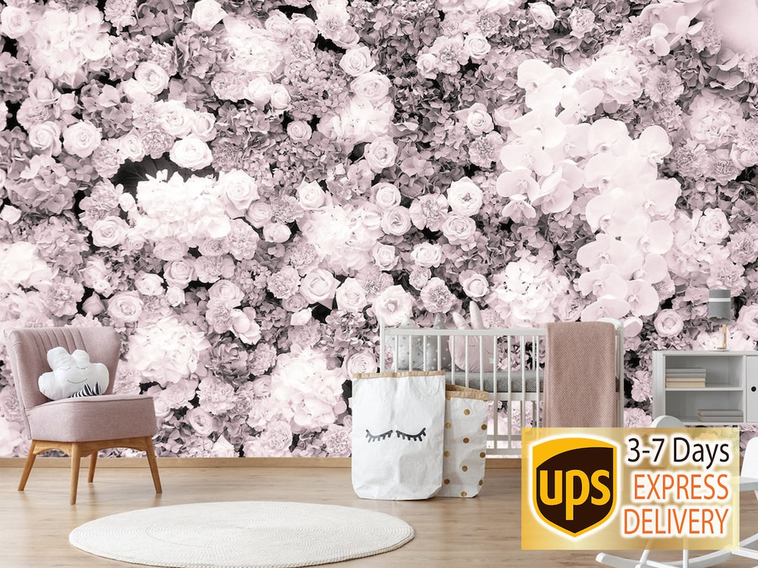Pink Flower Wallpaper for Nursery Girl. Pastel Floral - Etsy