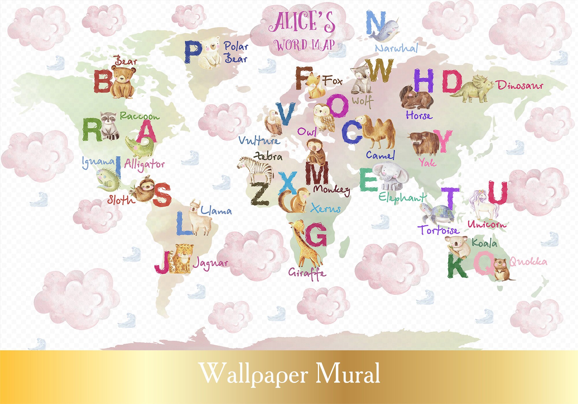 Pink World Map Wallpaper for Girls Nursery Personalized | Etsy