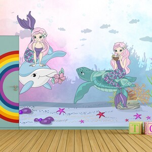 Mermaid Wallpaper for Girl. Underwater Wallpaper Kid Room. Mermaid Wall ...