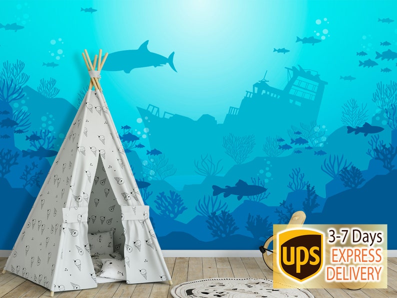 Underwater Wallpaper Nursery. Sunken Ship Wallpaper Kids. | Etsy