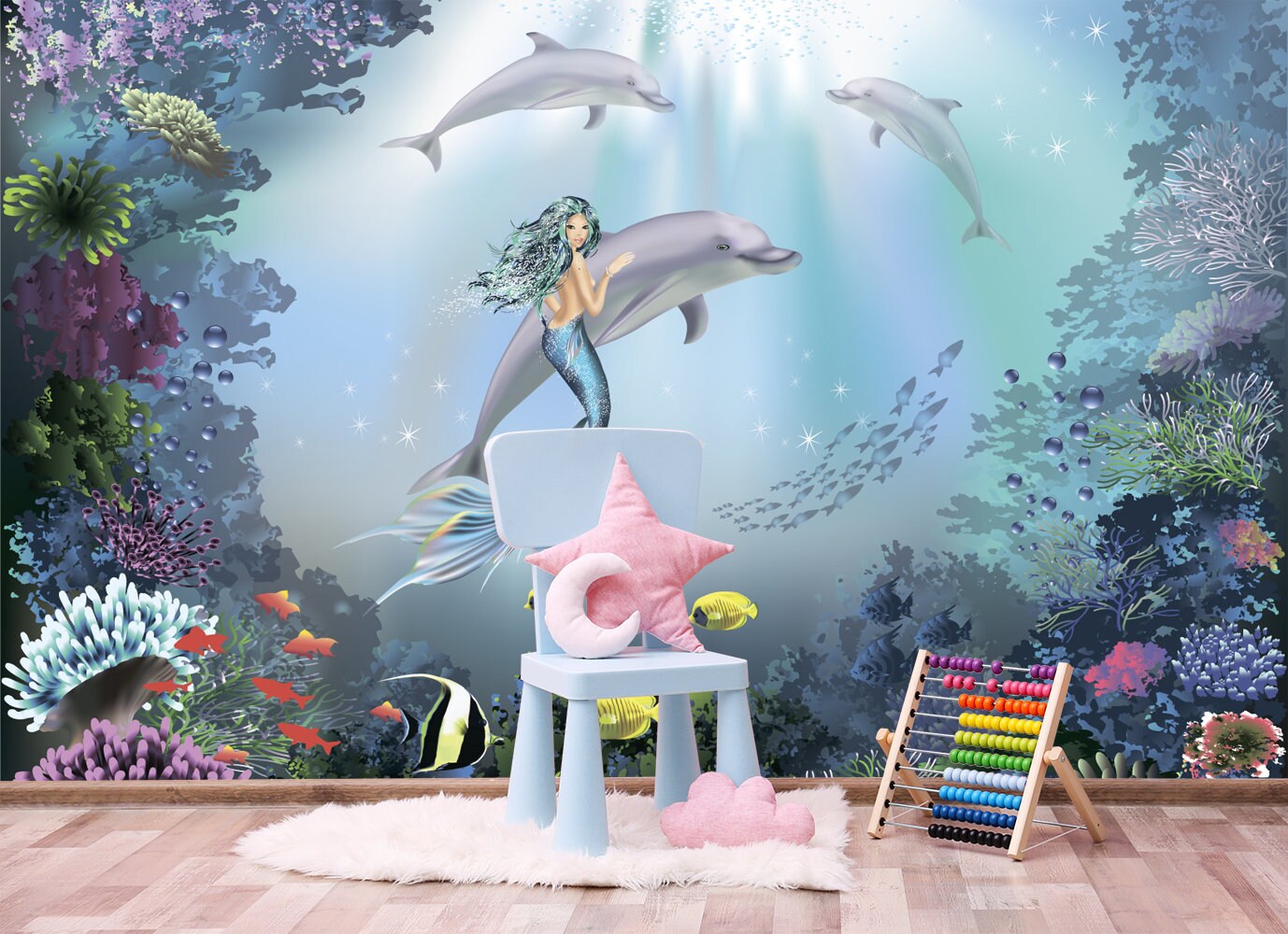 Mermaid Wallpaper for Girl Nursery. Underwater Wallpaper Kid | Etsy