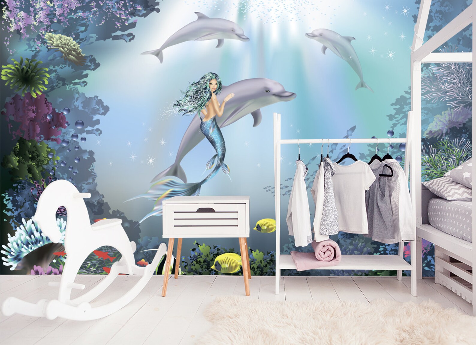 Mermaid Wallpaper for Girl Nursery. Underwater Wallpaper Kid - Etsy