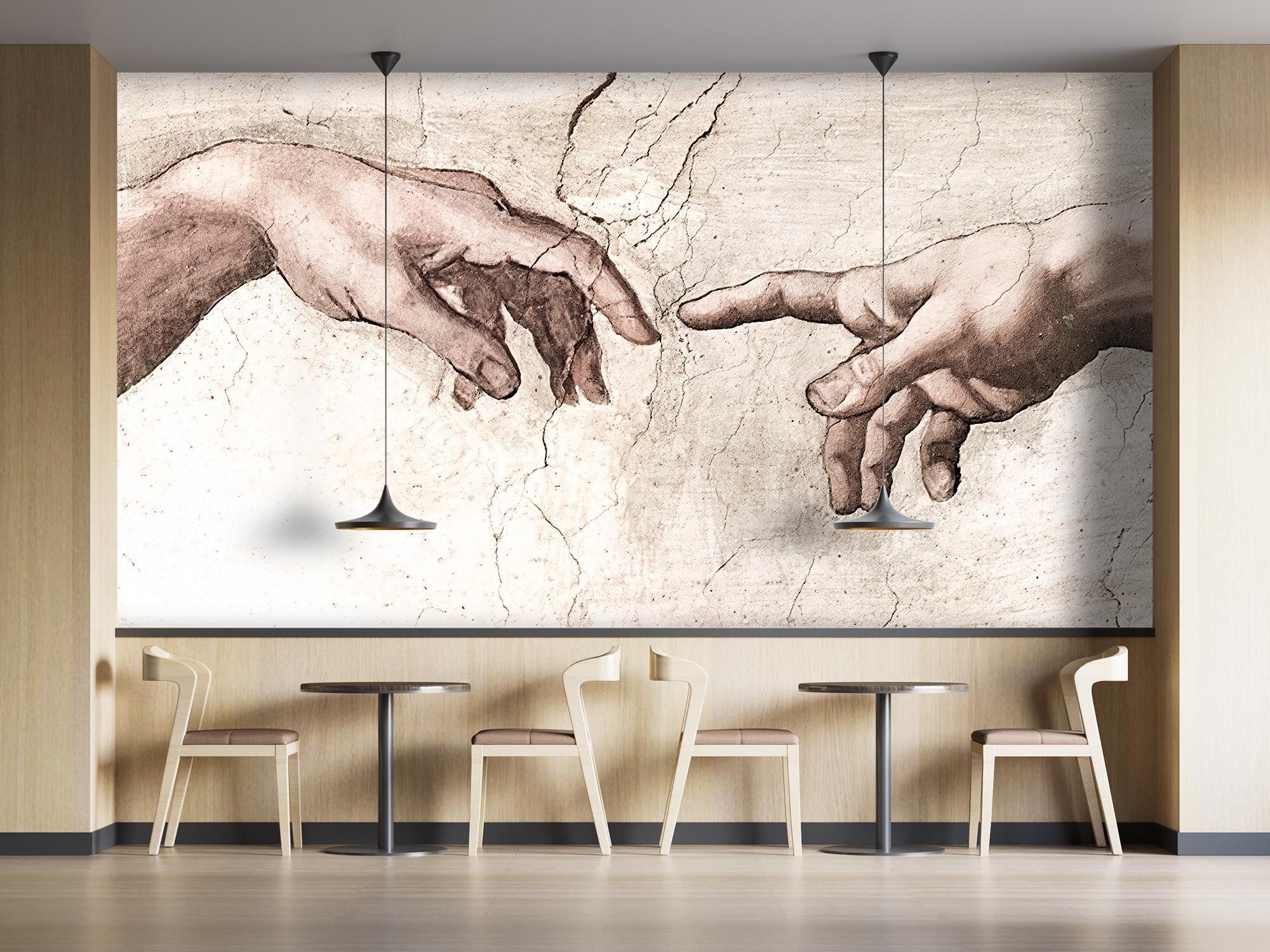 The Сreation of Adam Hands by Michelangelo Wall Mural Fresco, Sepia ...