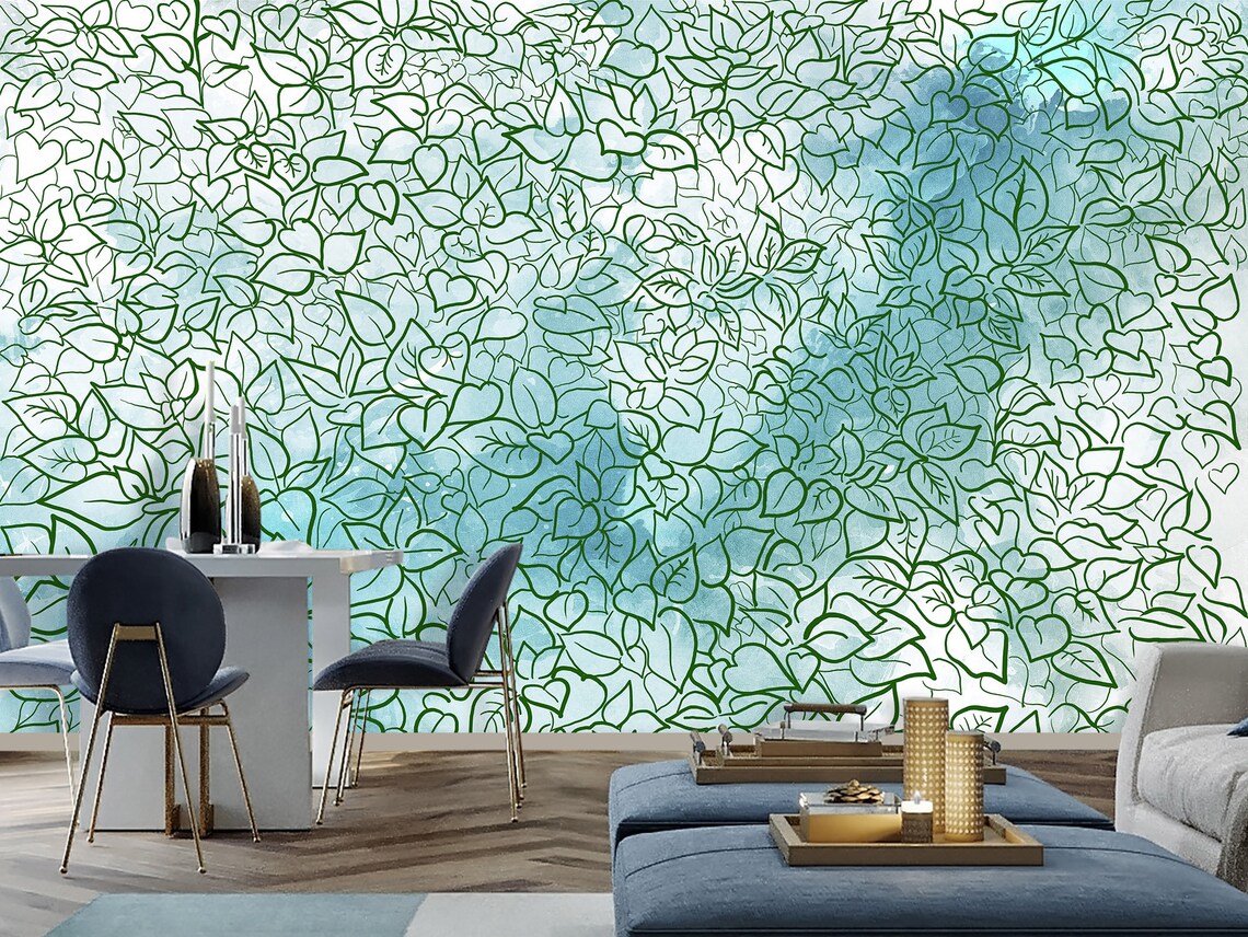 Watercolor Leaves Wallpaper. Green Floral Leaf Wallpaper. - Etsy
