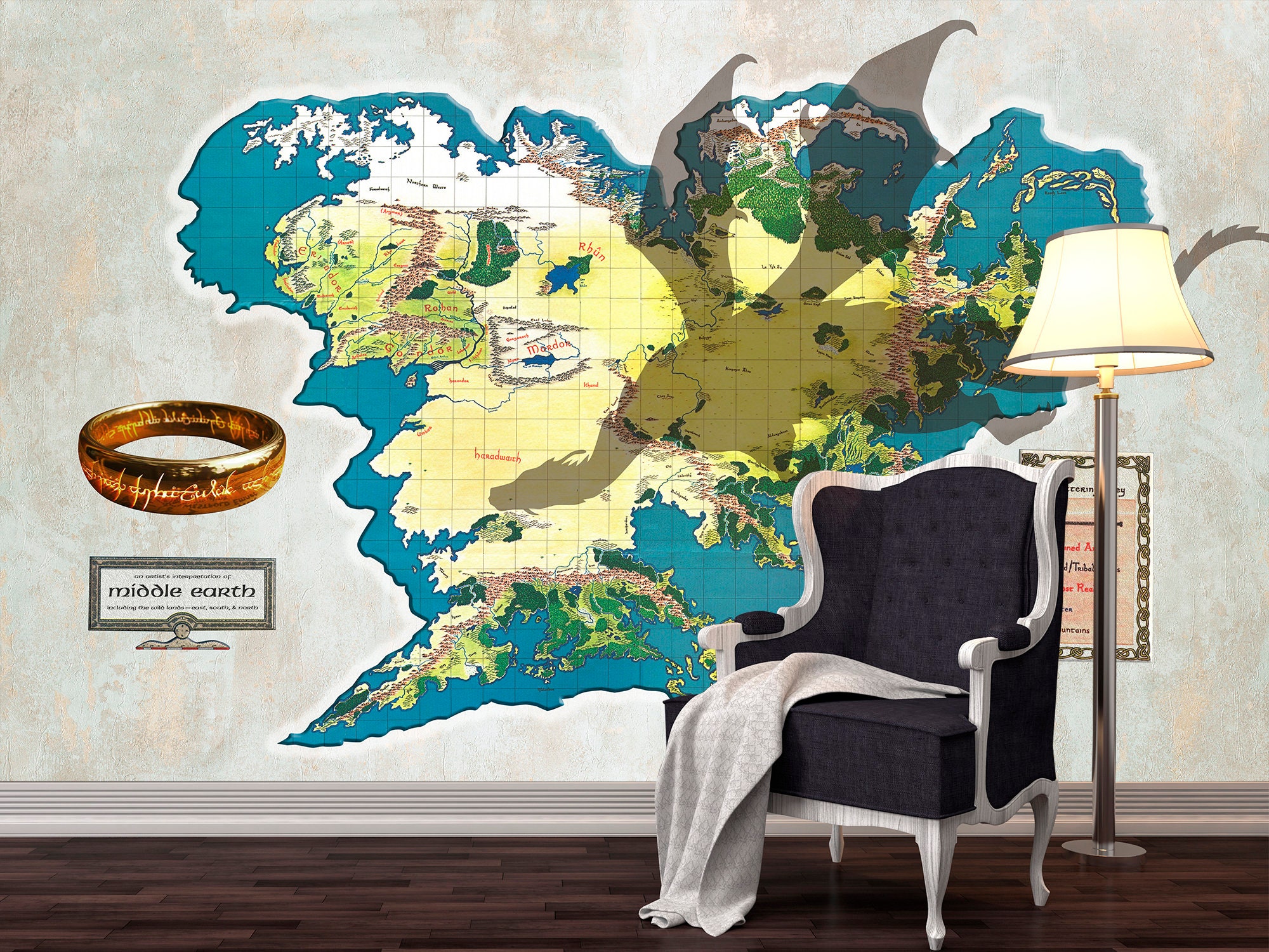 The One Ring Wallpaper Middle Earth Map Wall Mural the Lord | Etsy