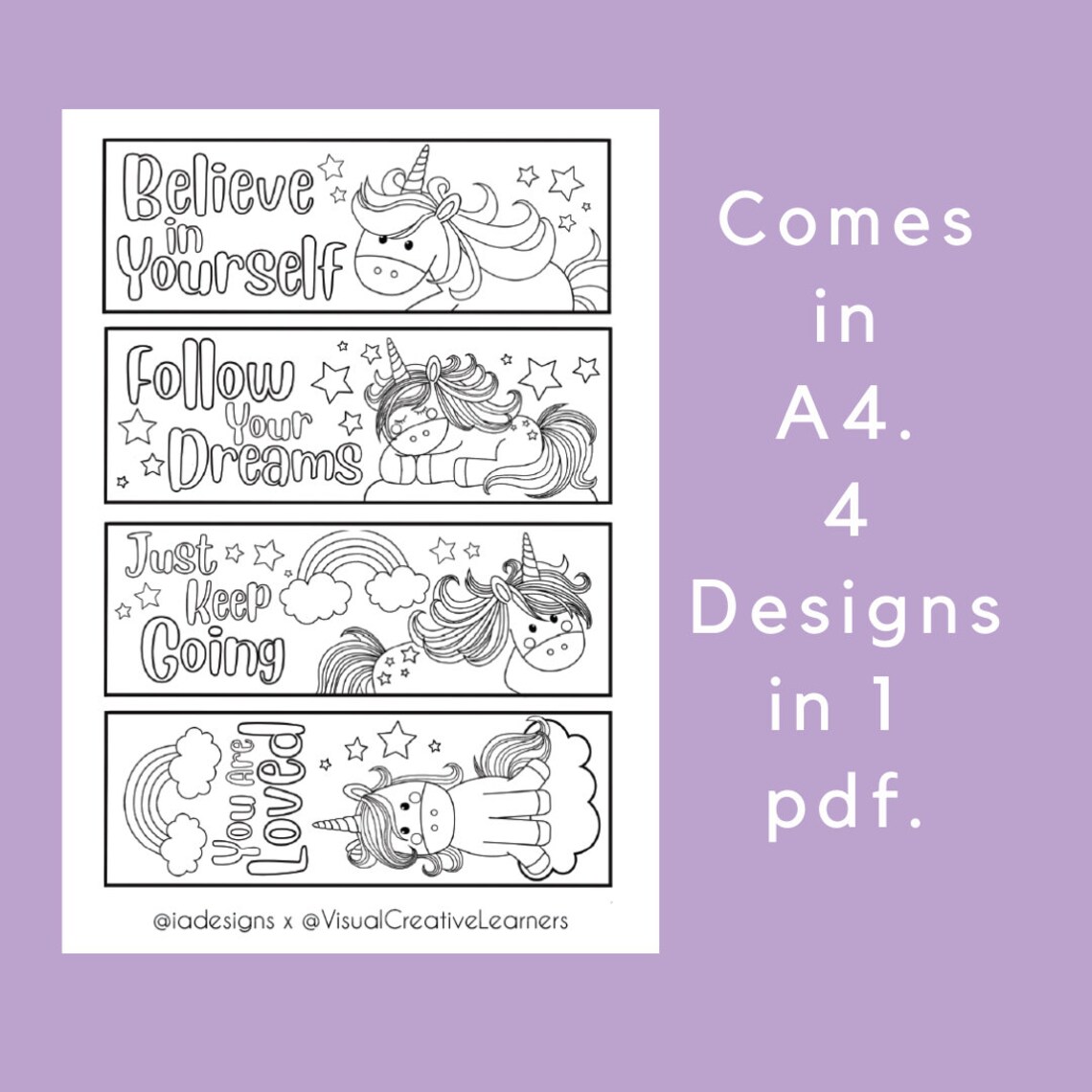Unicorn Colouring Bookmark Set A Printable - Etsy