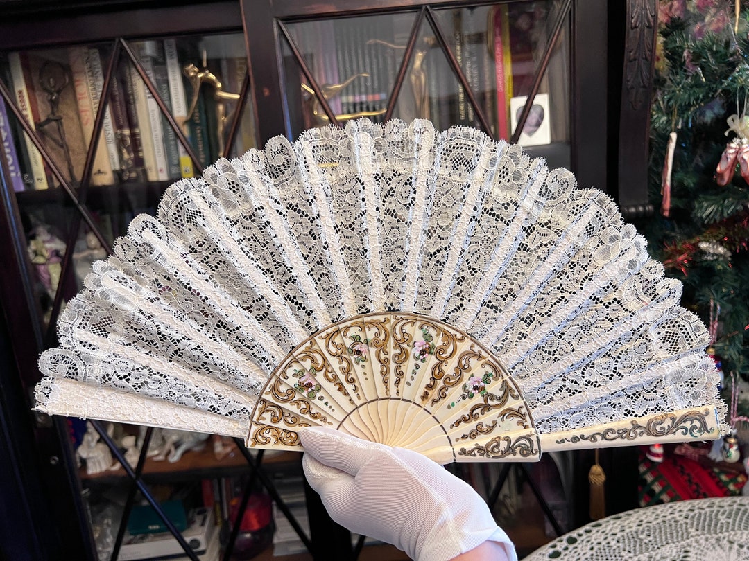 Antique Fan Made of Bone and Lace. Spanish Antique Fan. - Etsy