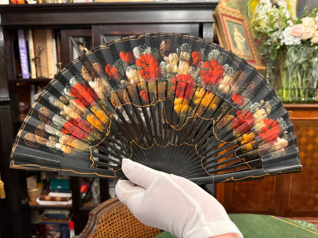 Vintage Spanish Fan Fabric and Wood Hand Folding Fan Hand Painted - Etsy
