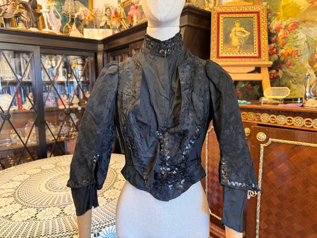 Antique Black Victorian Style Jacket, Long Sleeve Underwire Bodice ...