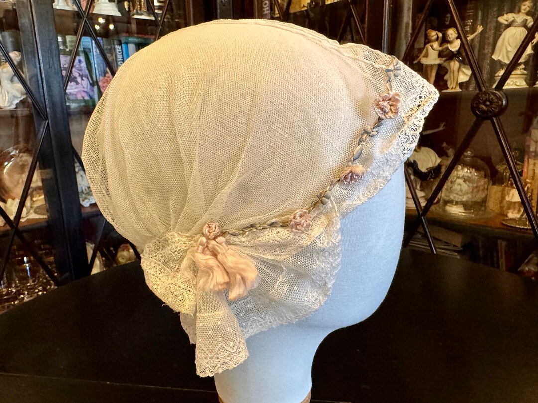 Antique Lace Bonnet, Edwardian Bridal Headpiece With Lace and Silk ...