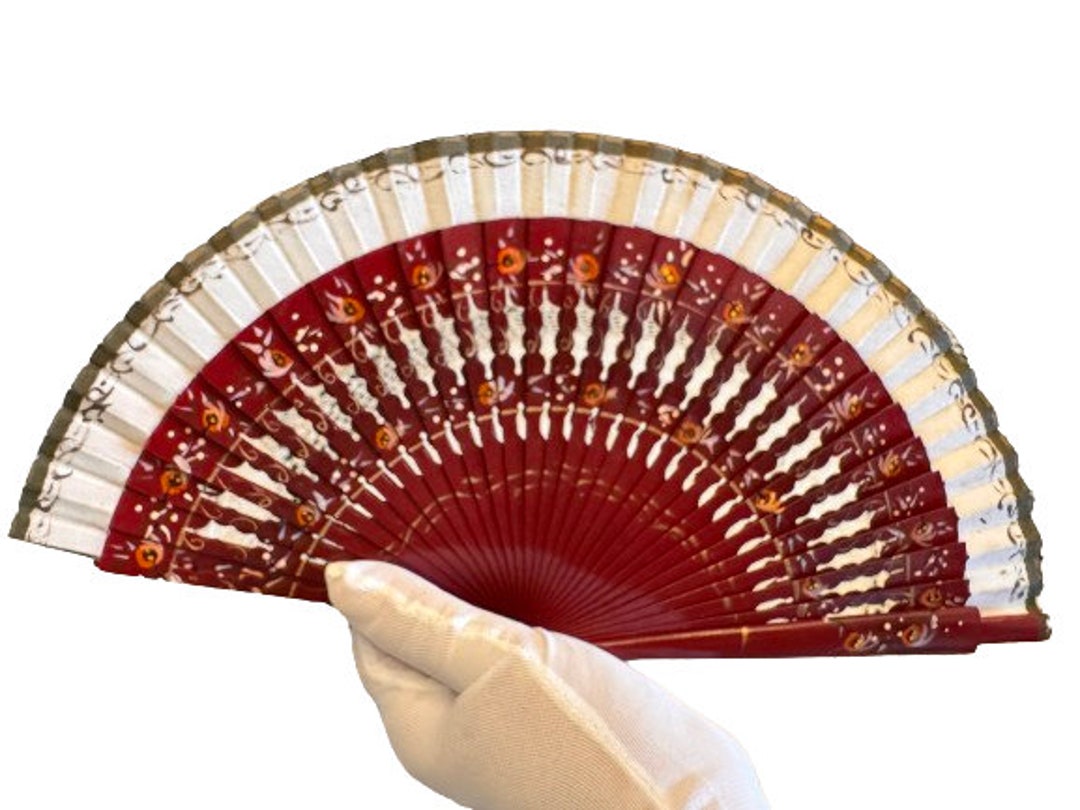 Vintage Spanish Fan Fabric and Wood Hand Folding Fan Hand Painted - Etsy