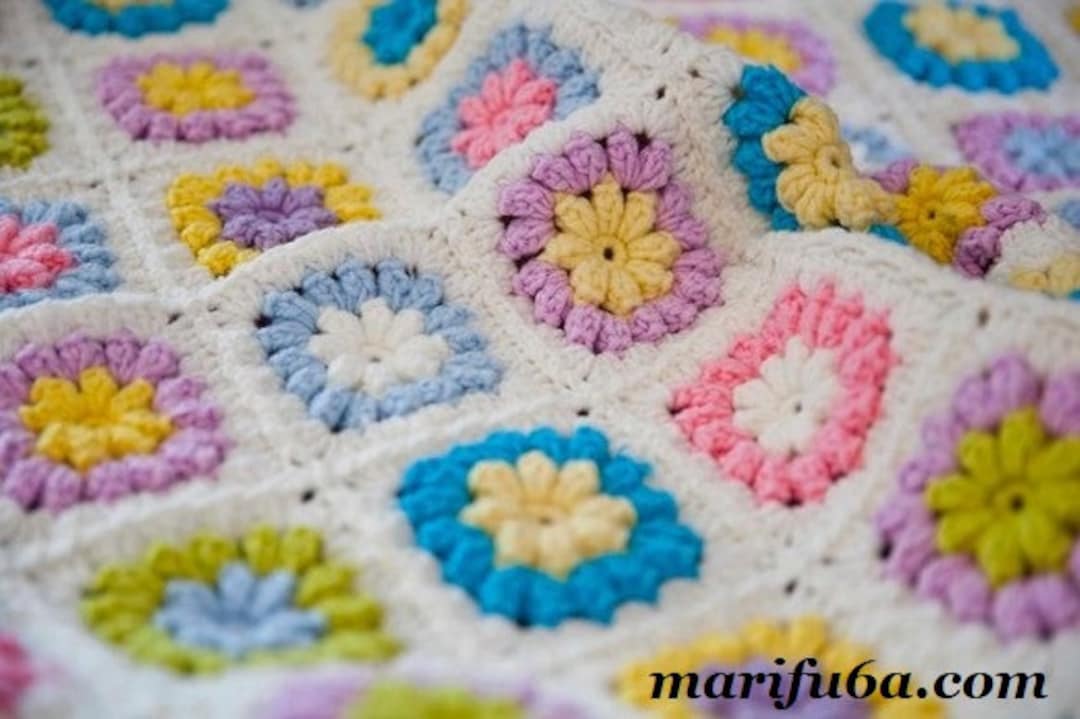 Crochet Pattern Popcorn Flower Blanket,afghan ,rug Pattern Pdf + Video ...