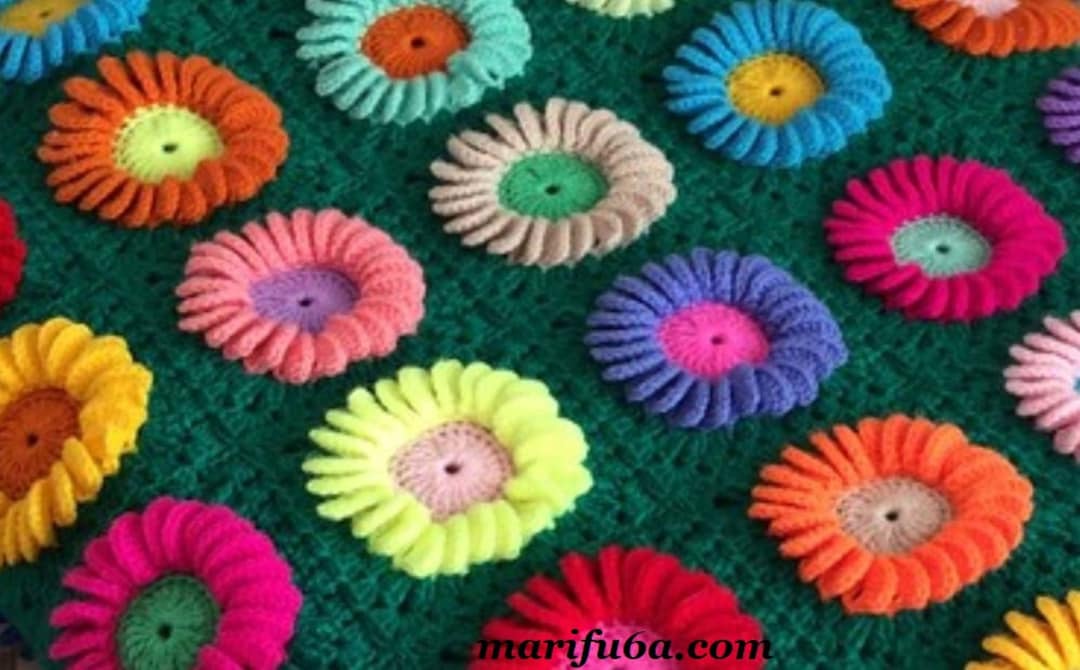 Crochet Pattern 3D Big Spiral Flower Blanket Afghan Rug Pdf + Video - Etsy