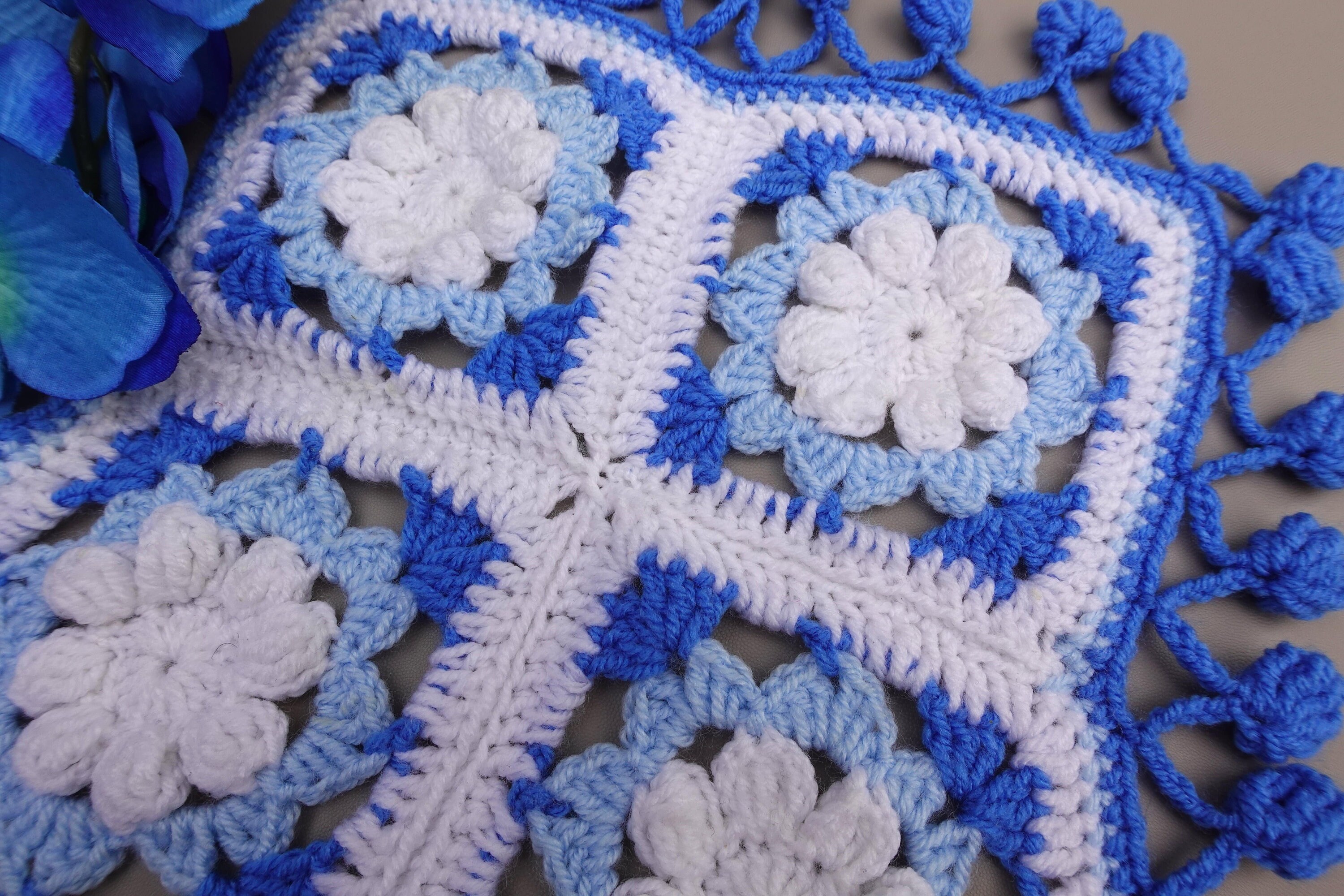 Crochet Blue Flower Blanket Afghan Easy Pattern Pdf 188 - Etsy