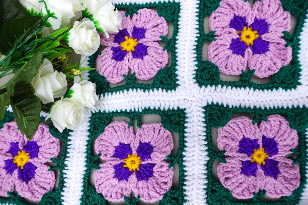 Crochet Violets Flowers Blanket, Afghan Pattern Pdf + Video - Etsy