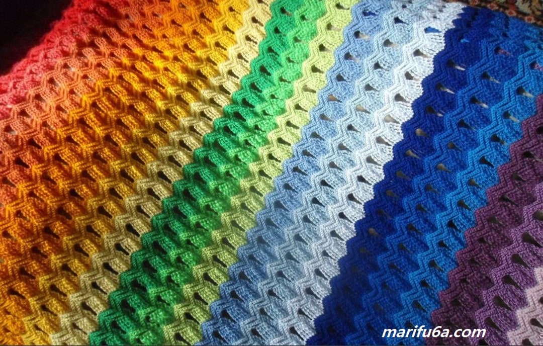 Crochet Pattern Rainbow Easy Colorful Ripple Afghan, Blanket, Stitch ...