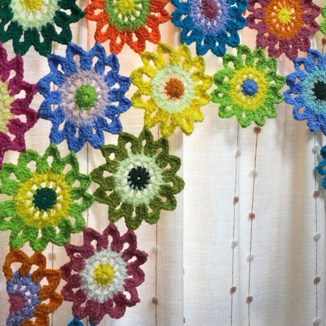 Crochet Pattern Flower Colorful Curtains Pdf + Video - Etsy