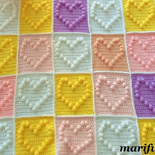 Colourful Heart Crochet Blanket Afghan Pattern - Etsy