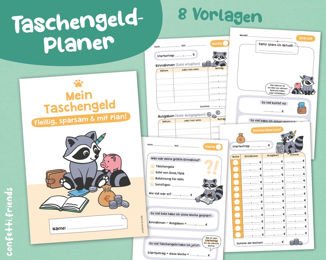 Pocket Money Planner With Raccoon (8 Templates) Download - Etsy