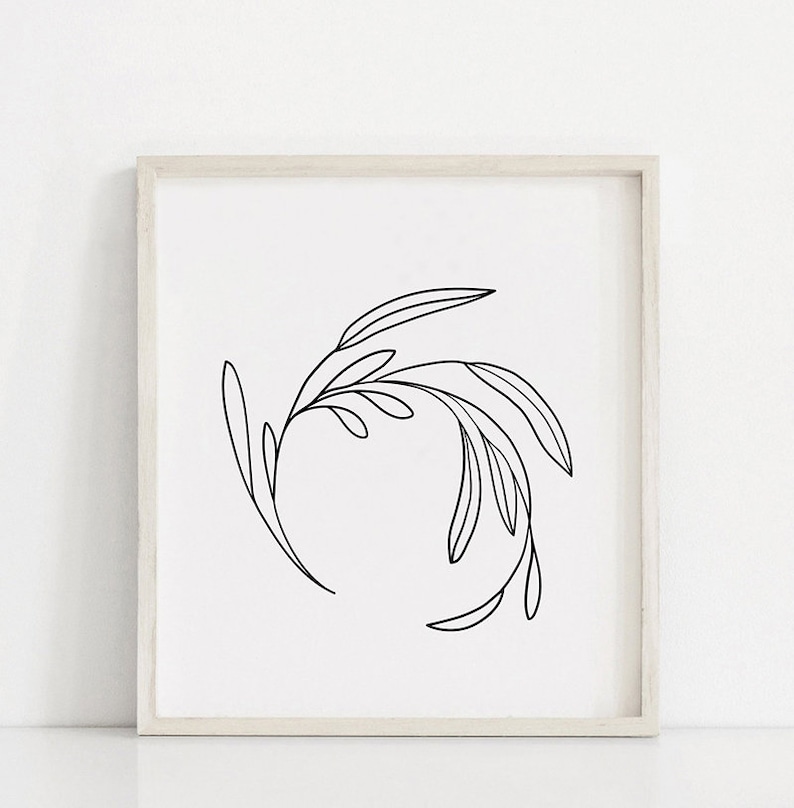 Leaf Line Art Plant Art Botanical Art Wreath Minimal Art | Etsy