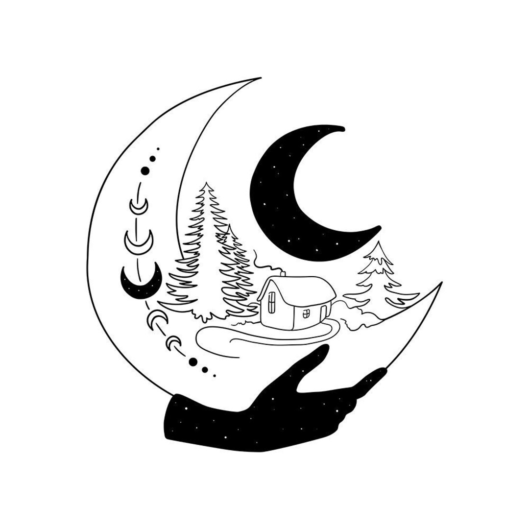 Trees and Moon SVG, Moon Clipart Svg, Forest Svg, Witchy Svg, Esoteric Svg Art, Forest Plants ...