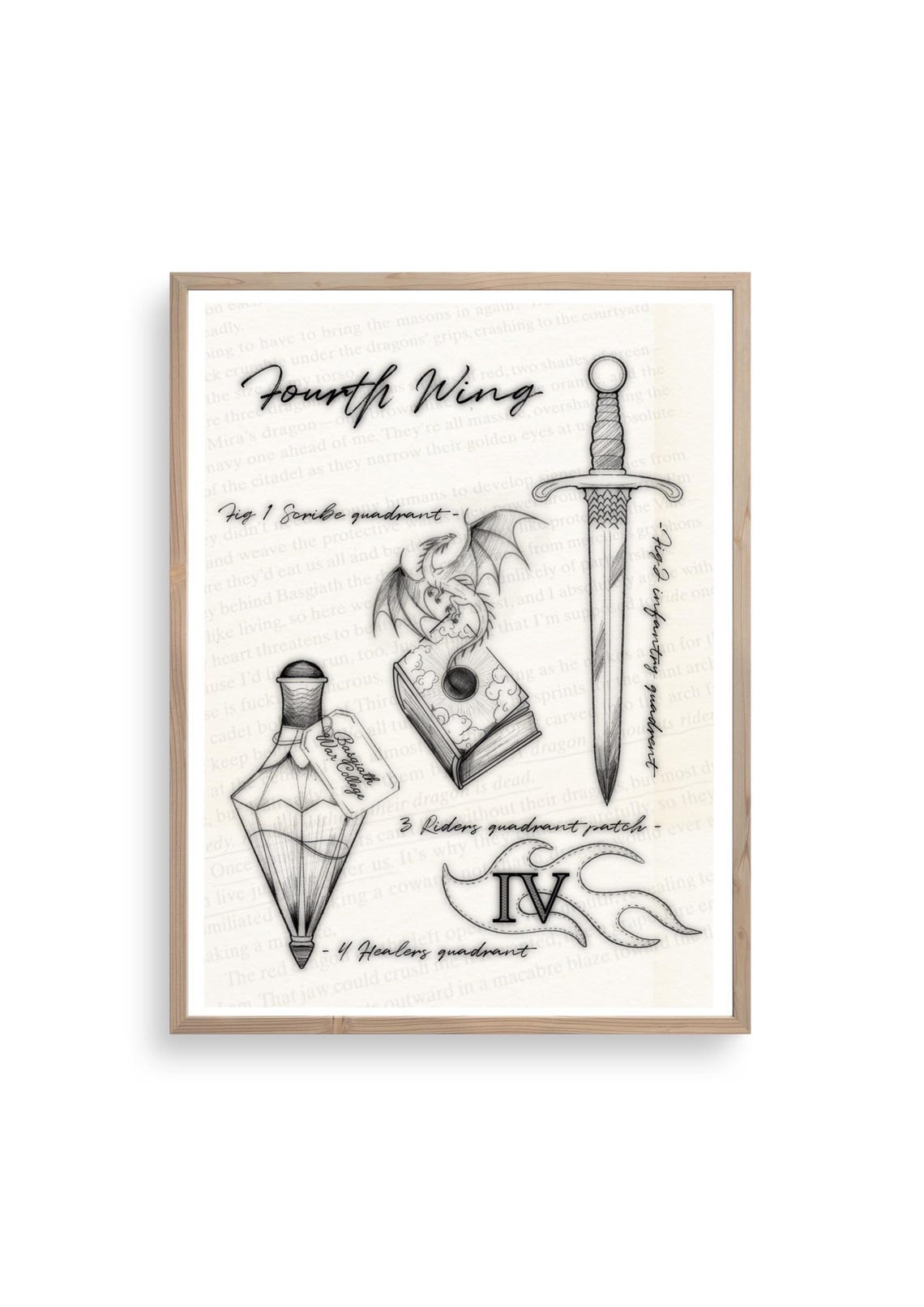 FOURTH WING - Bookish Tattoo Flash Print! - Etsy