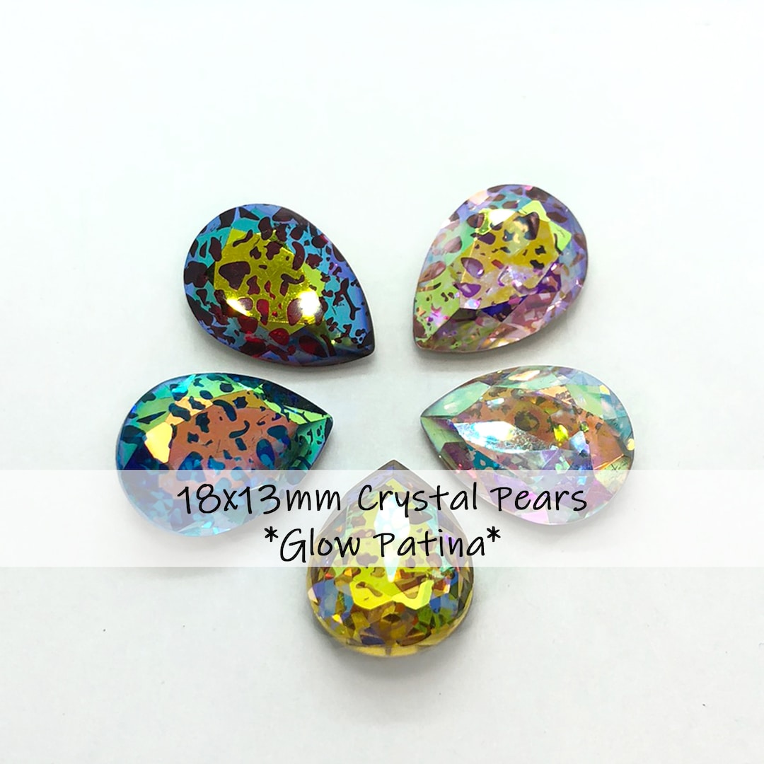 2pc 18x13mm Faceted Pear Crystal Stones / Glow Patina Multiple Colors ...