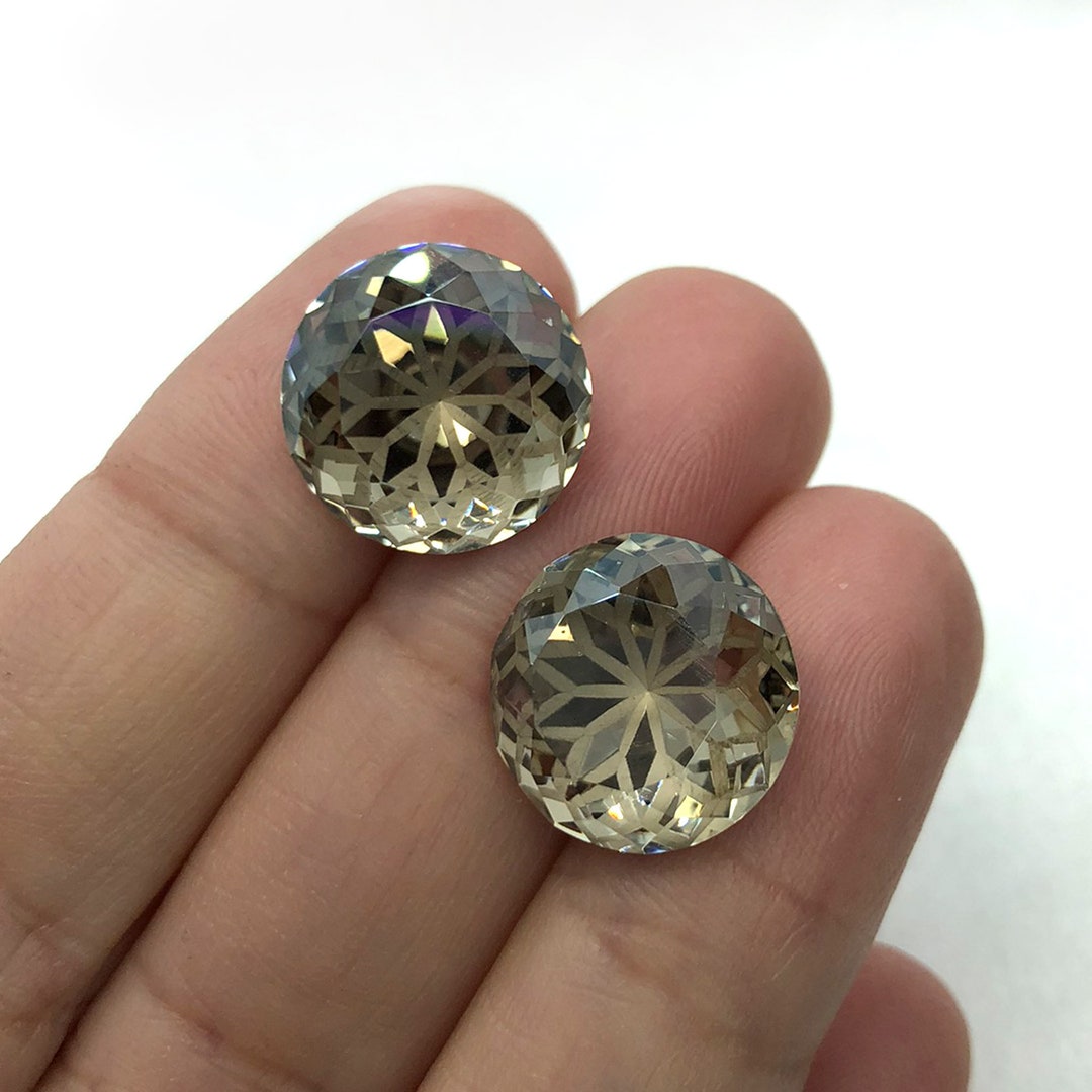 2pc 14mm Faceted Round Crystal Stones / Evening Shade Foiled Lotus ...