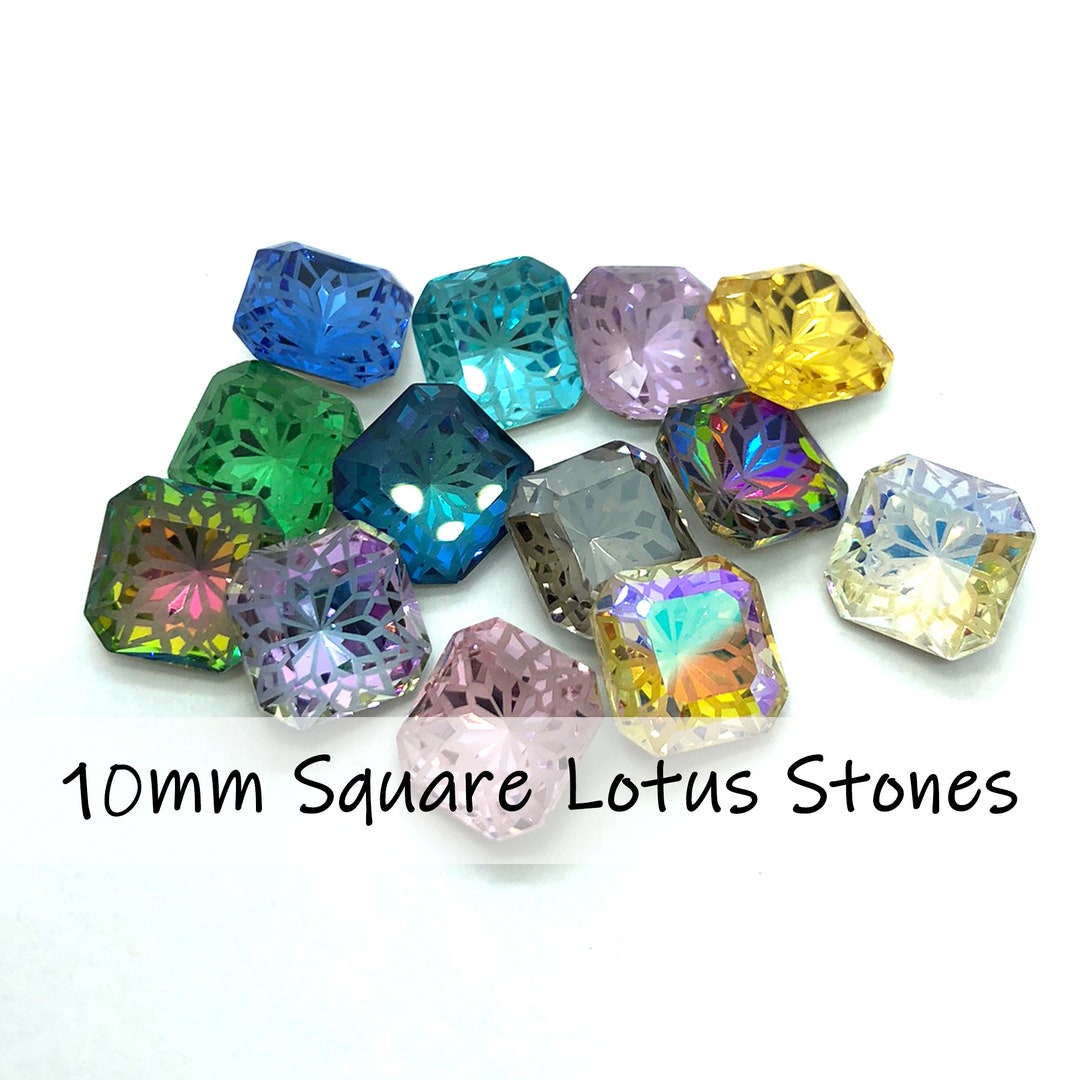 4pc 10mm Faceted Square Crystal Lotus Stones / Multiple Colors ...