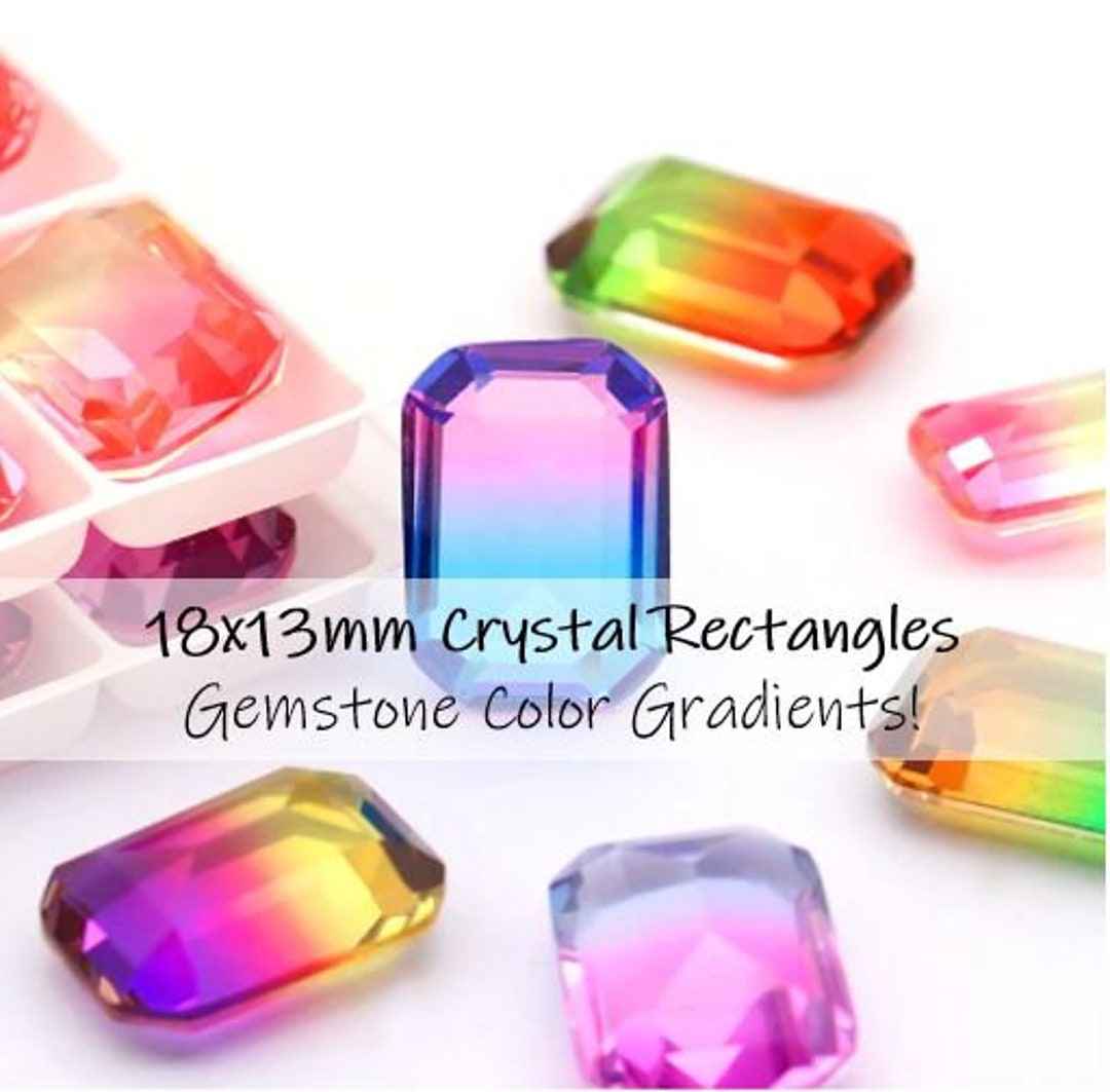 2pc 18x13mm Faceted Crystal Rectangle Stones / Color-gradient Multiple ...