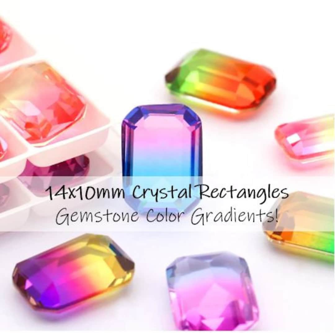 4pc 14x10mm Faceted Crystal Rectangle Stones / Color-gradient Multiple ...