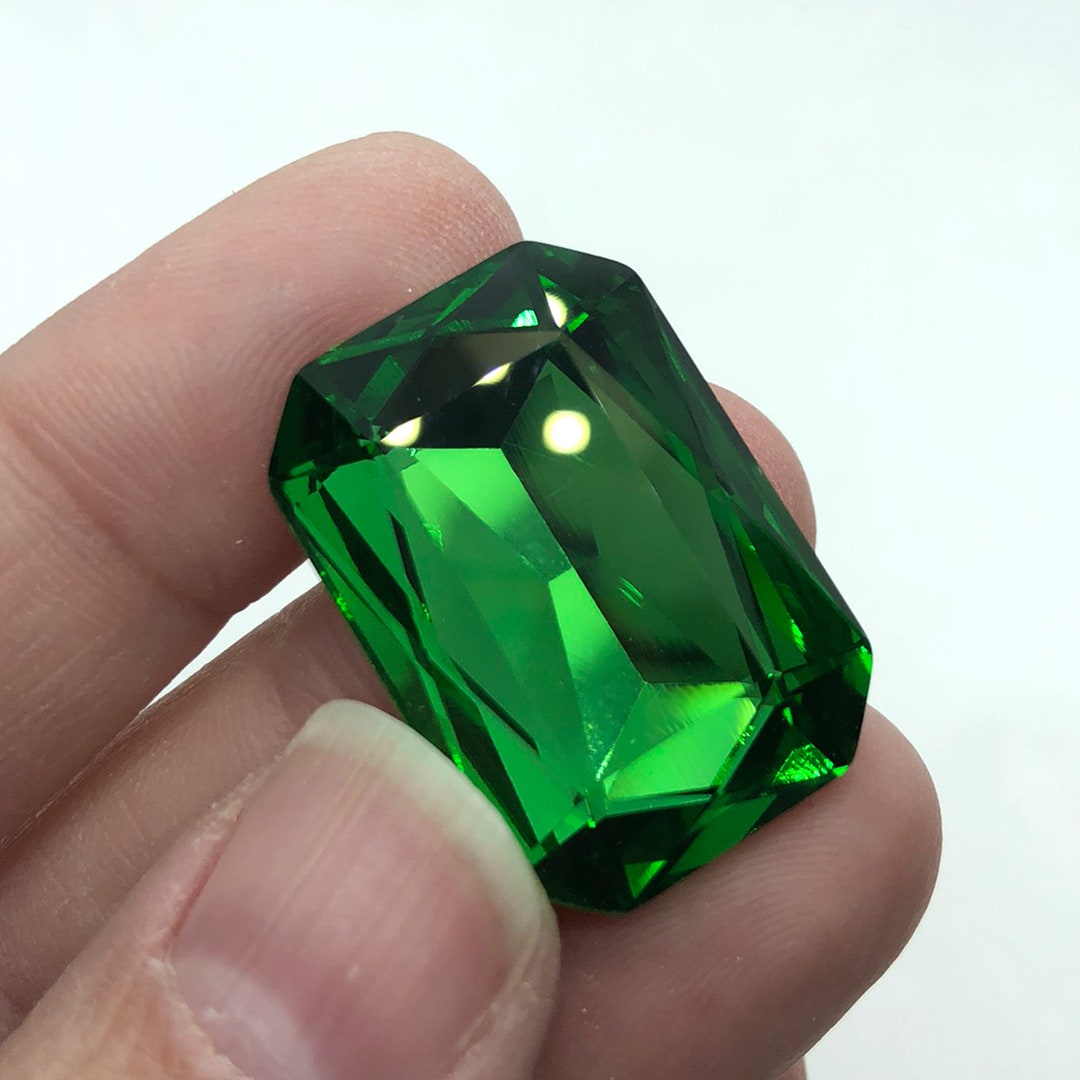 1pc 27x18mm Faceted Rectangle Crystal Stone / Kelly Green / Large ...