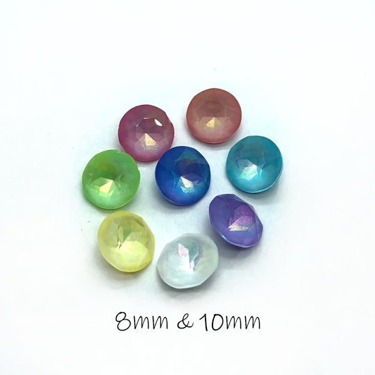 Faceted Round Chaton Crystals / 2 SIZES! 10mm & 8mm / Gleam Coating ...