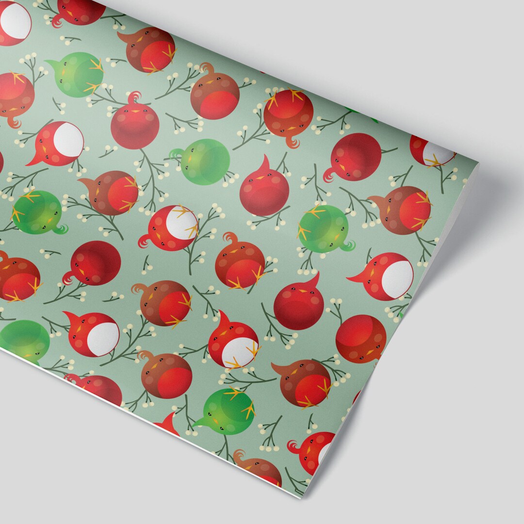 Rockin' Robins - DUCK EGG - Christmas Wrapping Paper/ Holiday Gift Wrap ...