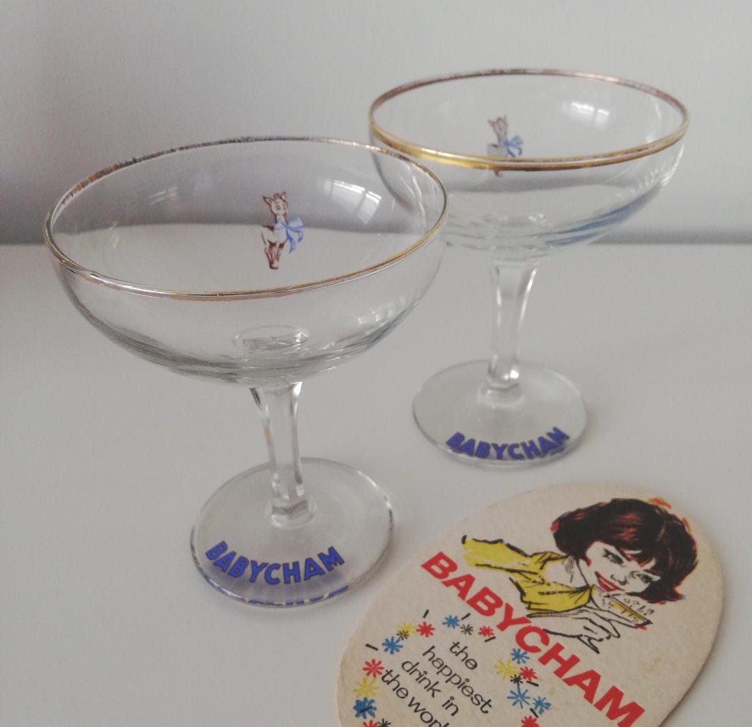 Vintage 1950s Babycham Glasses Sold in Pairs - White Fawn - Vintage ...
