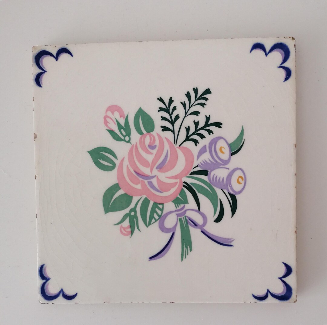 Vintage 1951 Carter Poole Pottery Tile Trivet, Trudy Carter, Art Deco ...