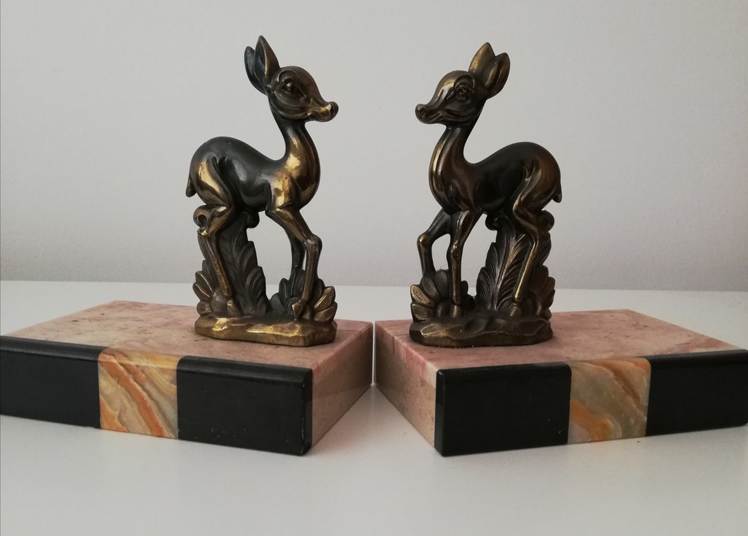 Vintage 1930s Art Deco French Polished Marble & Spelter Fawn Pair of ...