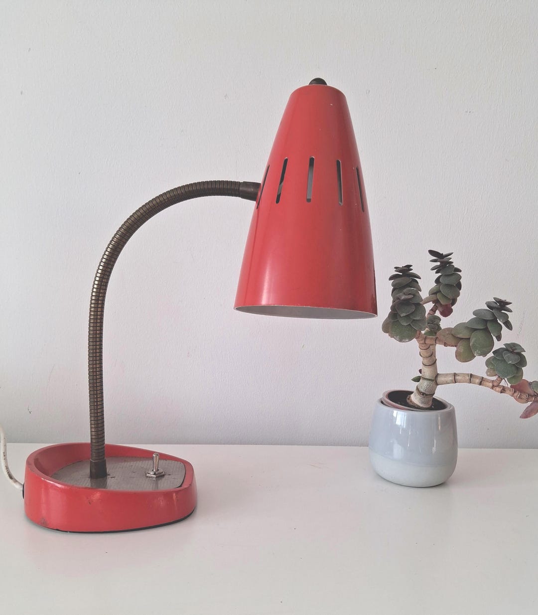 Vintage Pifco Red Goose Neck Desk Lamp, MCM Mid Century Lighting, Model ...
