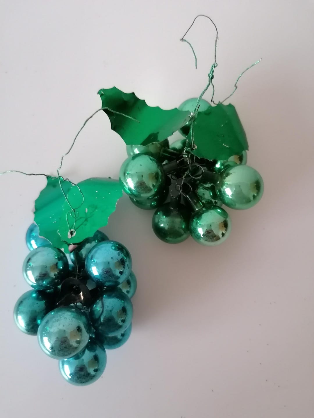 Vintage Mercury Glass Baubles Christmas, Bunch of Grapes, Green & Blue ...