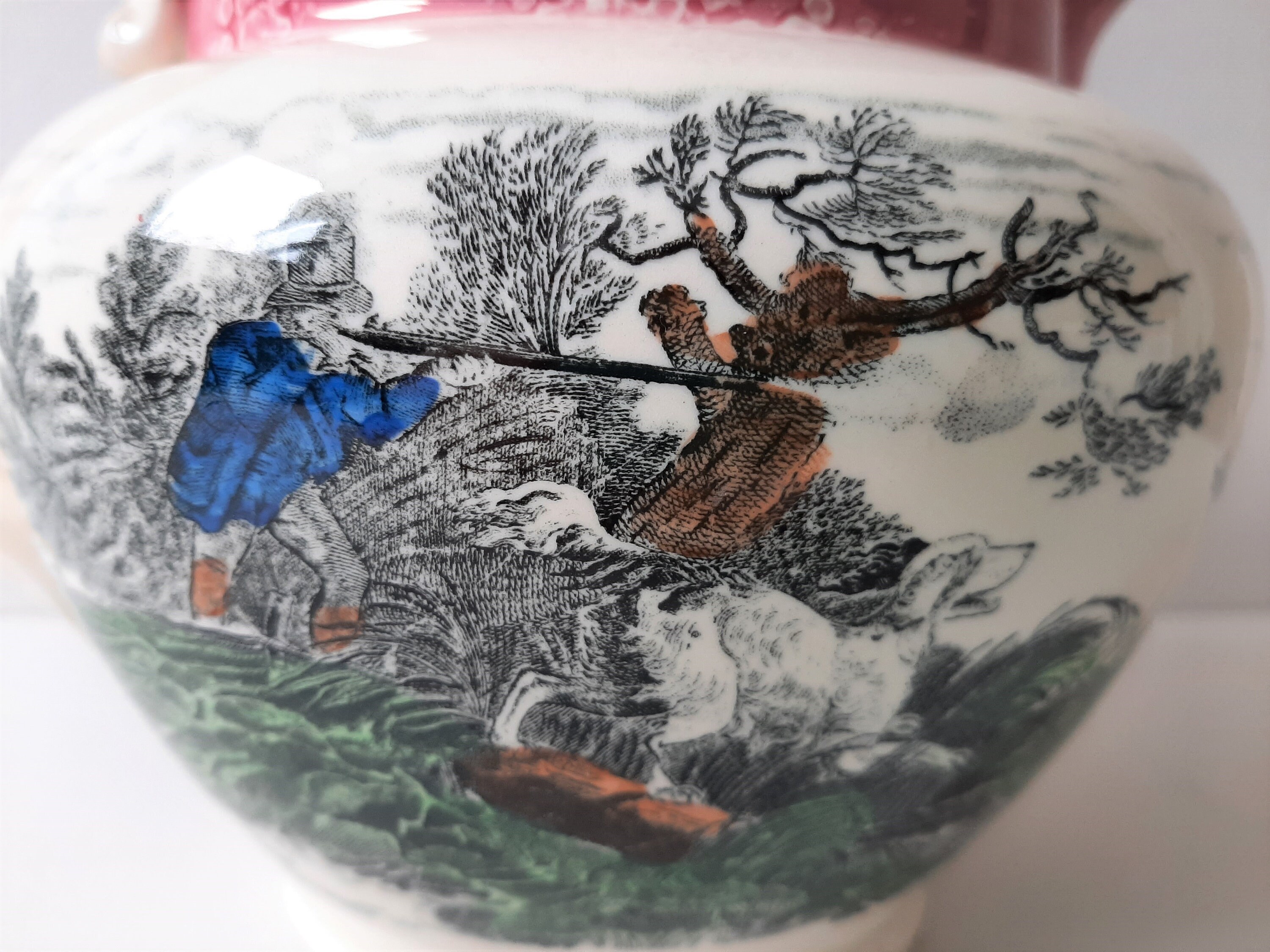 Large Antique English Adam Tunstall Transferware Pitcher With Hunt ...