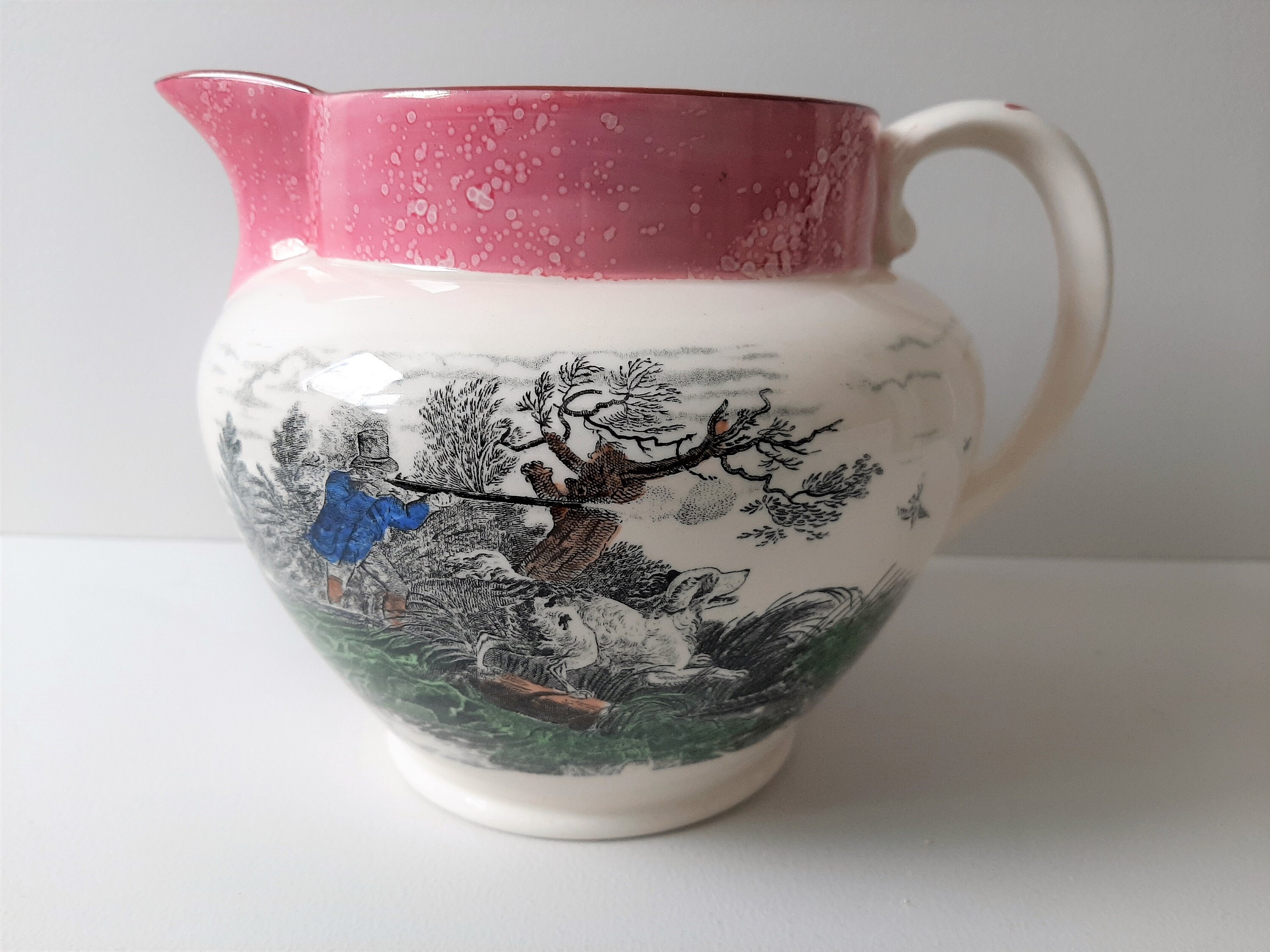 Large Antique English Adam Tunstall Transferware Pitcher With Hunt ...