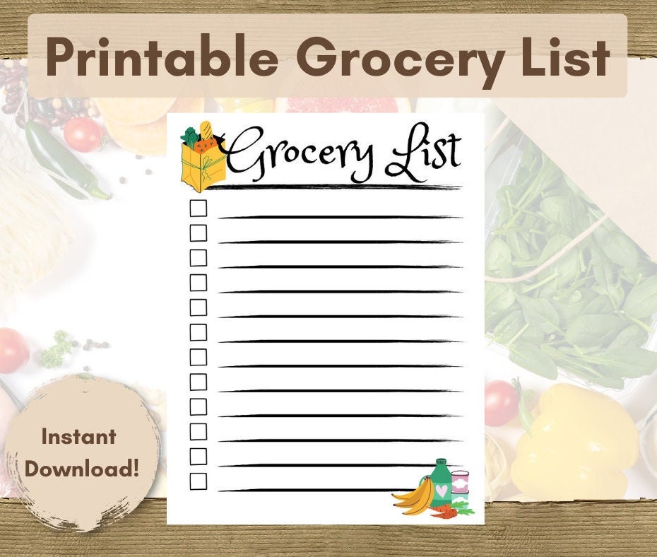 Digital Download Grocery List | Printable Grocery List | Printable List ...