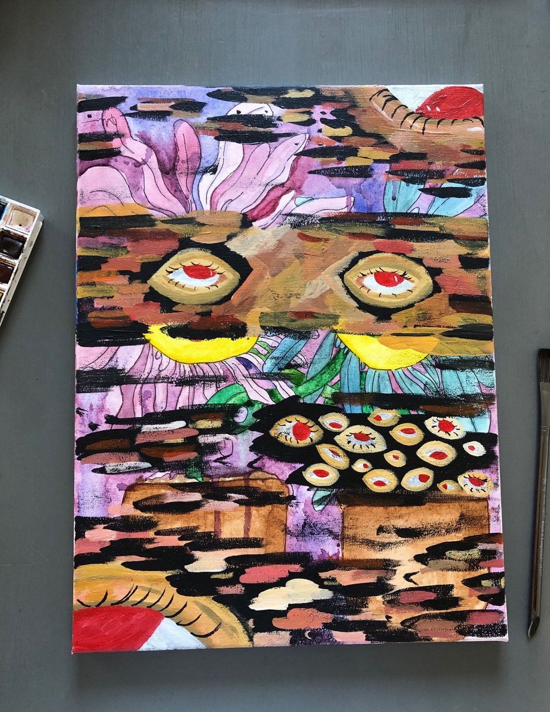 Red Eyes; an Acrylic & Watercolor Painting - Etsy