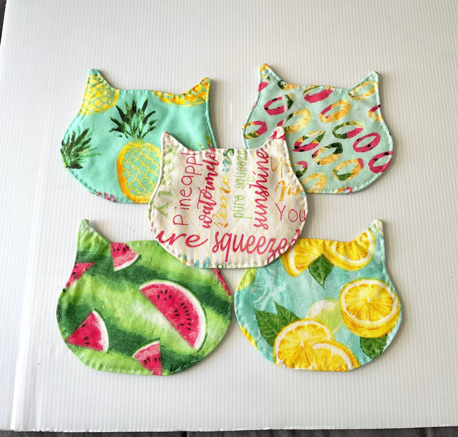 Tropical Quilted Cat Fabric Coaster Set (set of 5) - Etsy