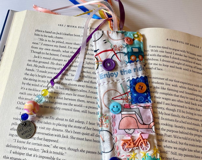 Bicycle Enjoy the Ride Slow Stitched Embroidered Bookmark - Etsy