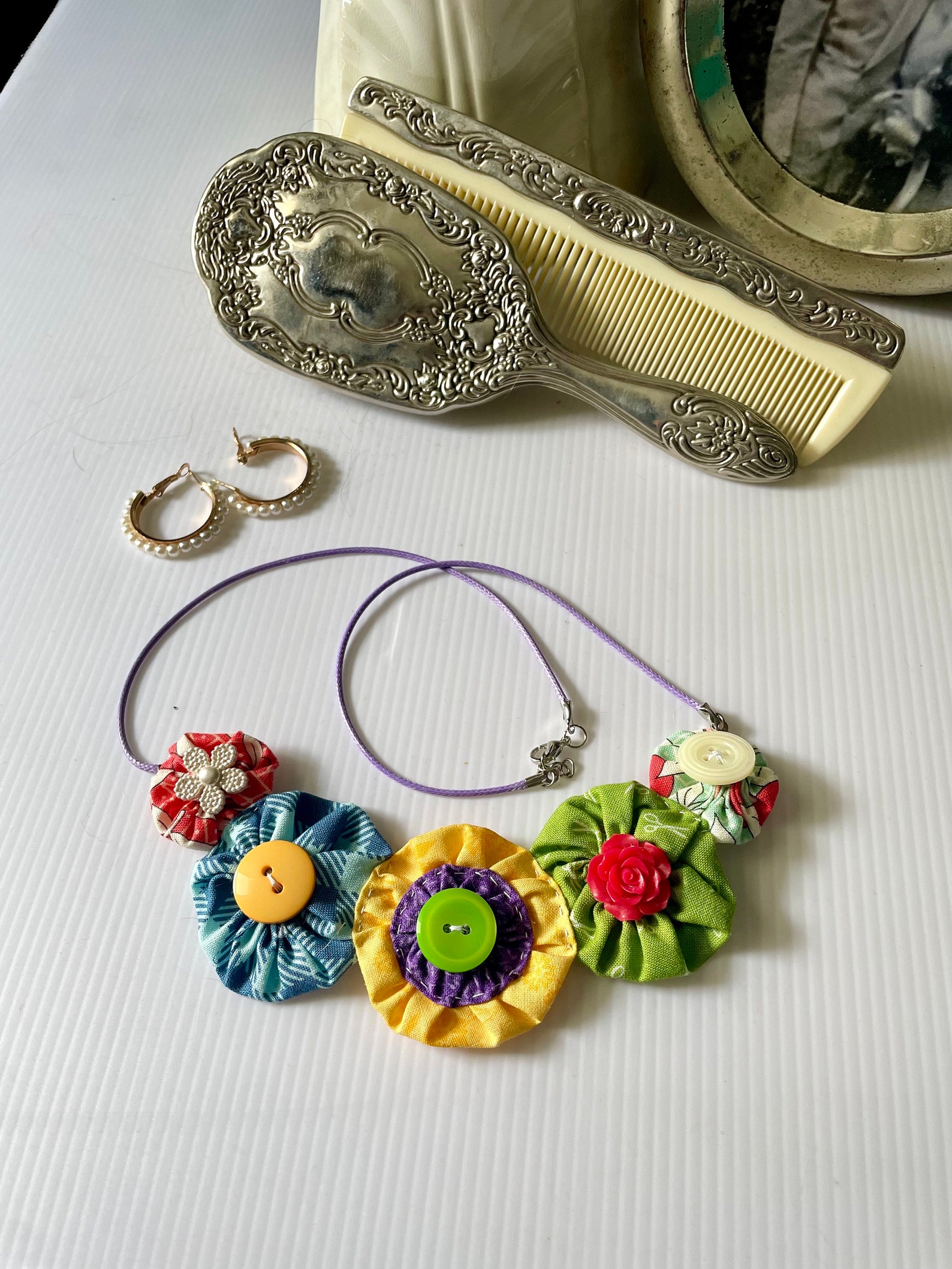 Fabric Flower Statement Necklace - Etsy