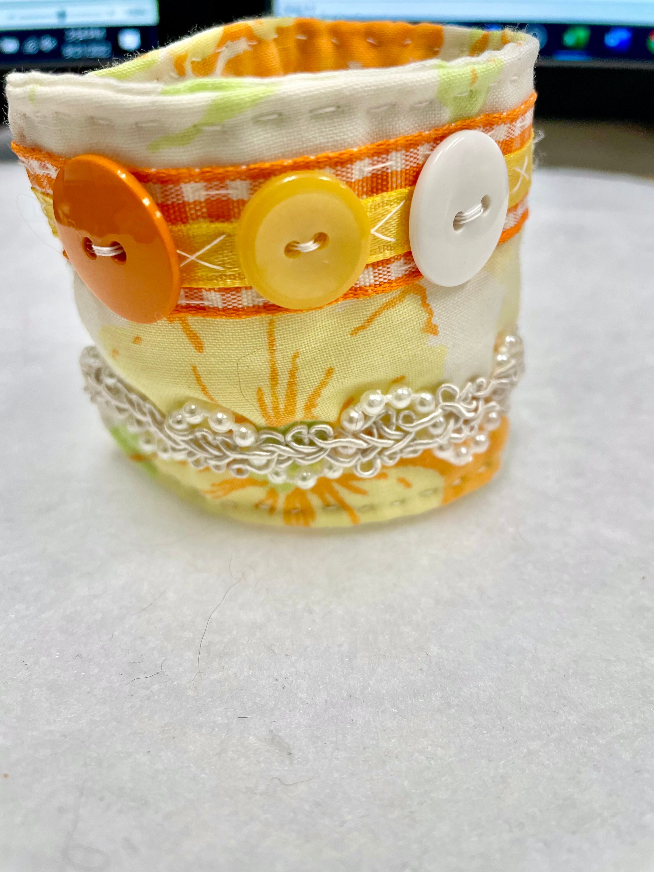 Vintage Linens Fabric Cuff Bracelet Boho Fashion With Button ...