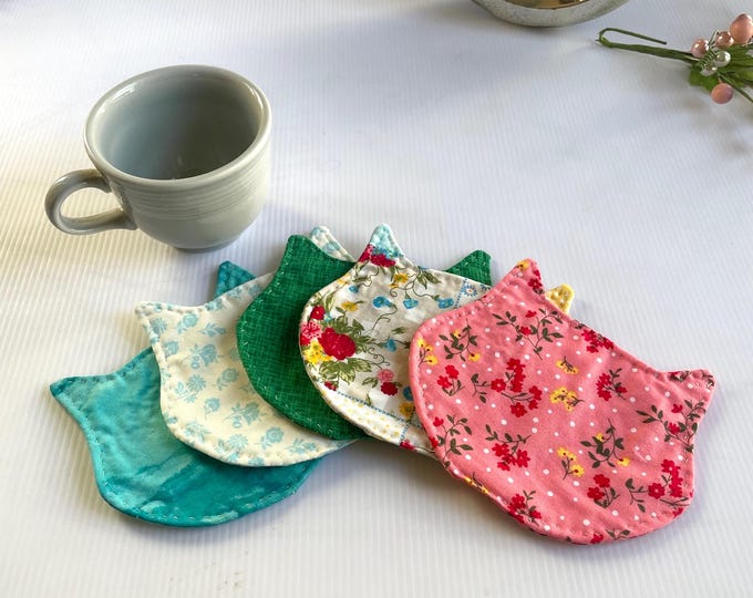 Quilted Cat Fabric Coaster Set (set of 5) - Etsy