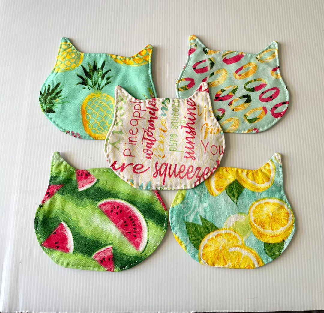 Tropical Quilted Cat Fabric Coaster Set (set of 5) - Etsy