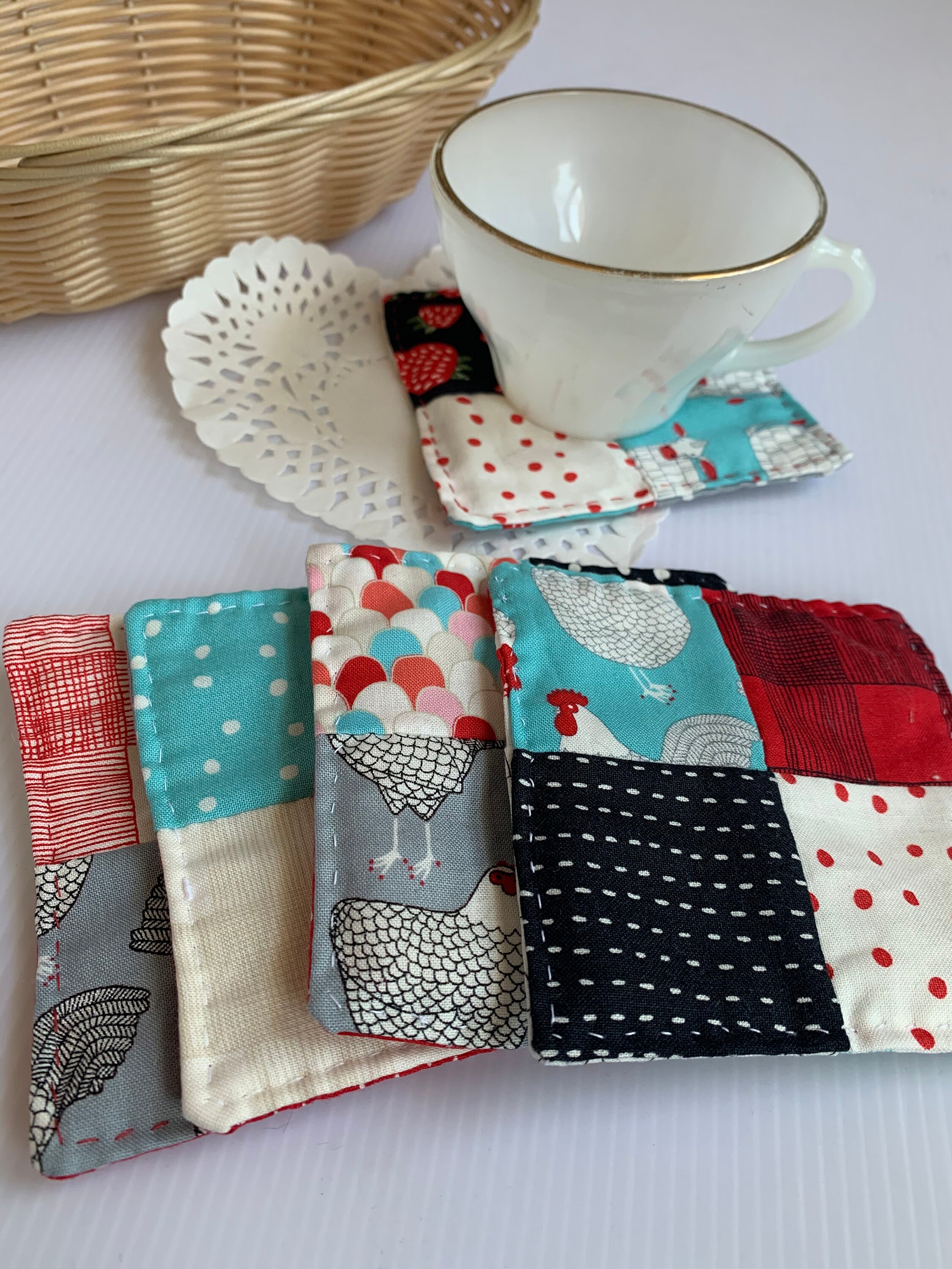Farm Fresh Fabric Coaster Set (set of Five) Scrappy Handstitched ...